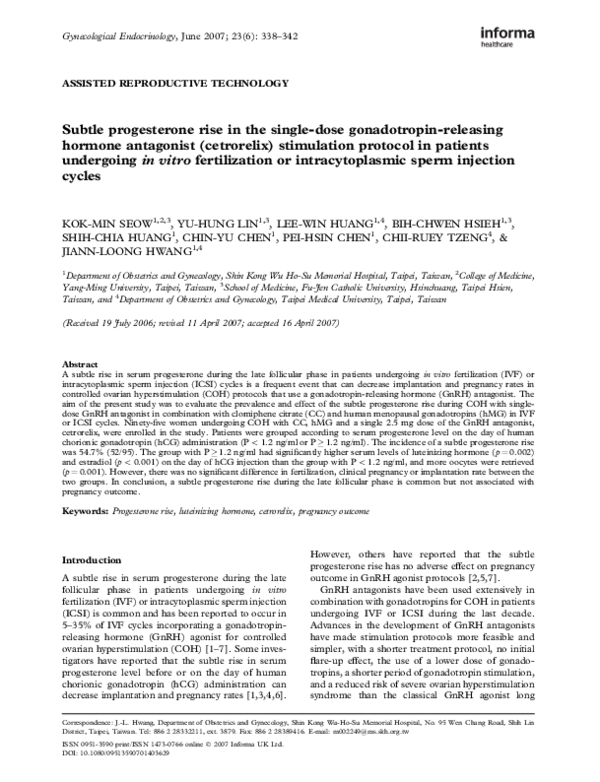 (PDF) Subtle progesterone rise in the single-dose gonadotropin ...