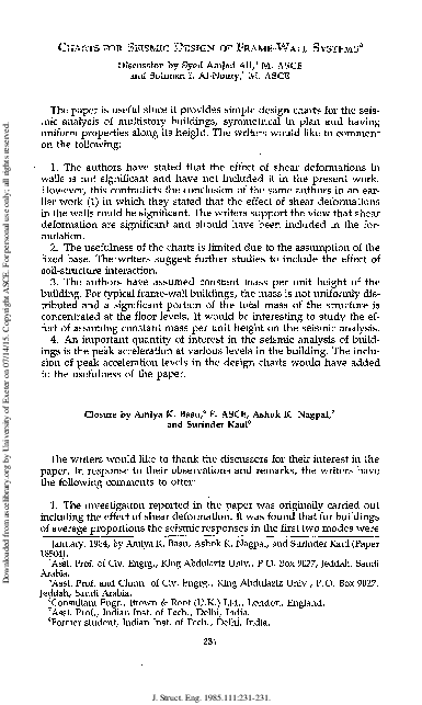(PDF) Discussion of “ Charts for Seismic Design of Frame‐Wall Systems ...