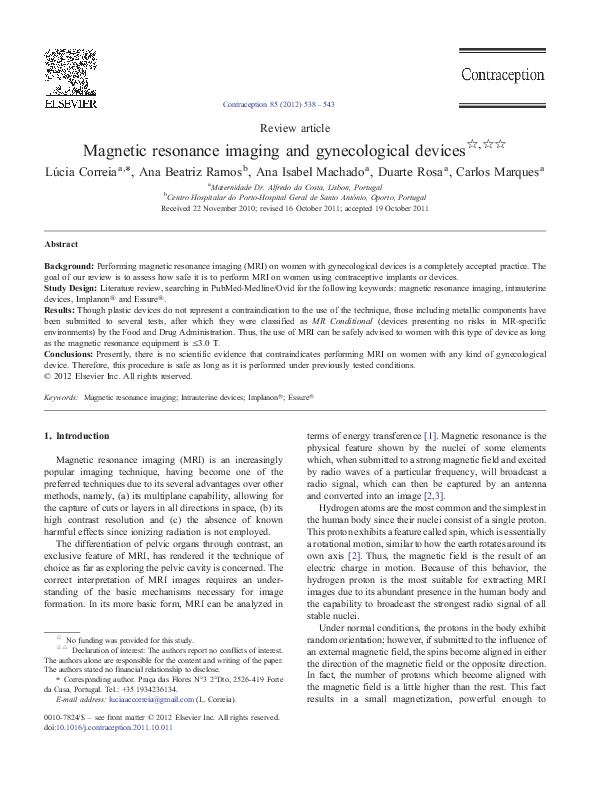 (PDF) Magnetic resonance imaging and gynecological devices