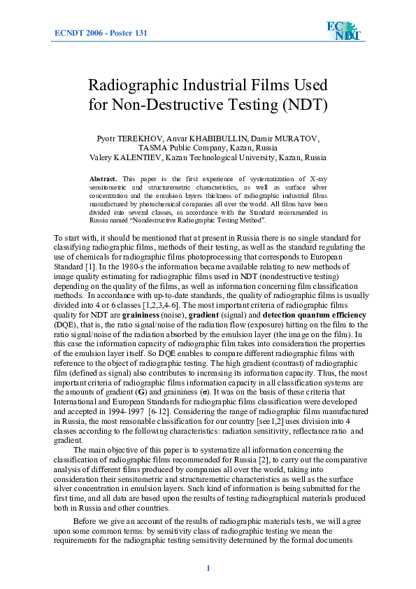(PDF) Radiographic Industrial Films Used for Non-Destructive Testing ...