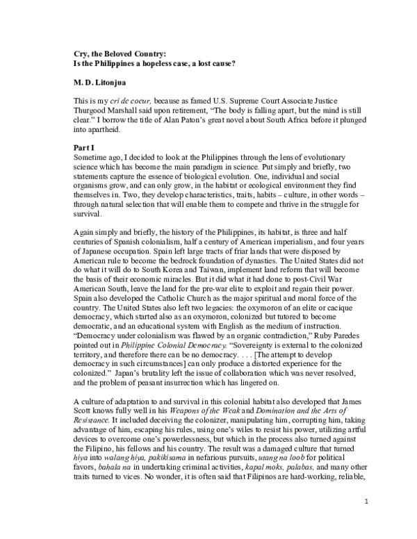 (DOC) Cry the Beloved Country