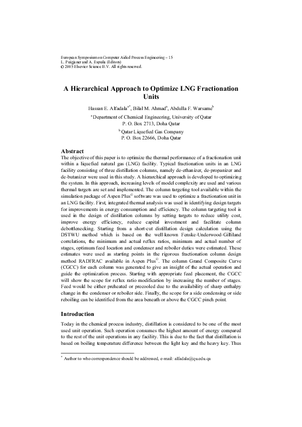 (PDF) A hierarchical approach to optimize LNG fractionation units