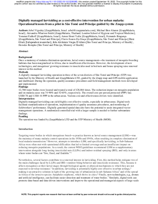 (PDF) Digitally managed larviciding as a cost-effective intervention for urban malaria ...