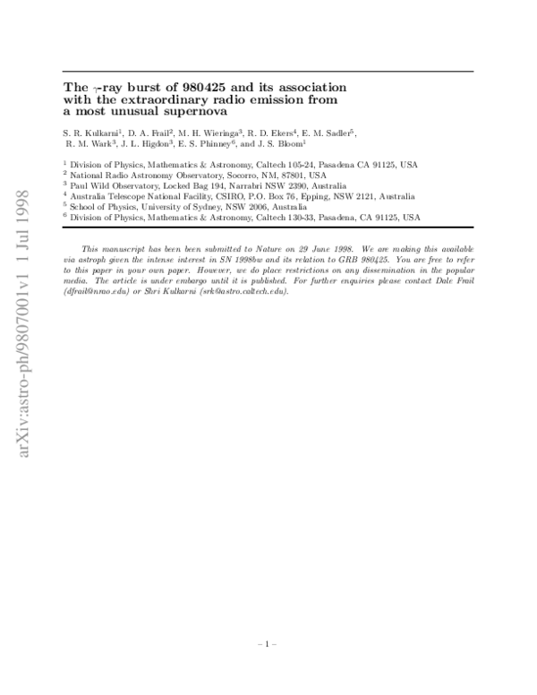 (PDF) The gamma-ray burst of 980425 and its association with the ...