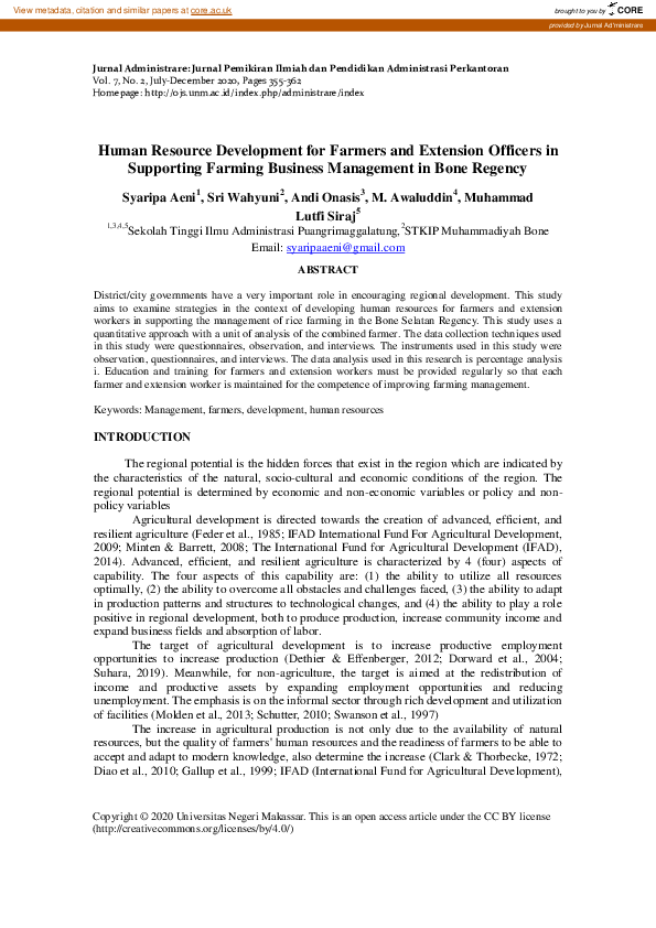 (PDF) Human Resource Development for Farmers and Extension Officers in ...