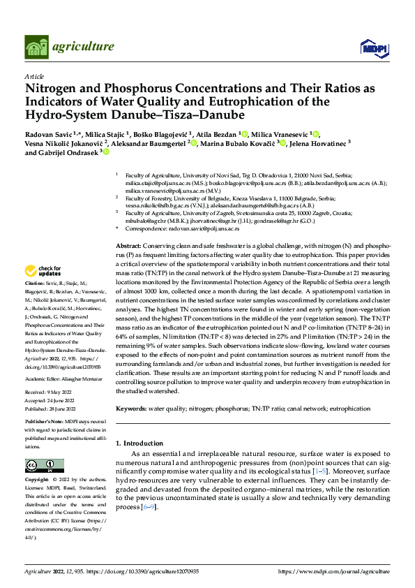 (PDF) N & P Concentrations as Water Quality Indicators in Danube (PDF) N & P Concentrations as Water Quality Indicators in Danube