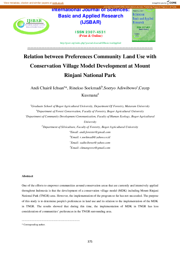 (PDF) Relation between Preferences Community Land Use with Conservation ...
