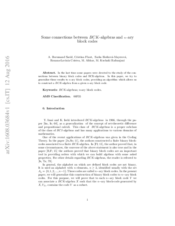 (PDF) Some connections between BCK-algebras and n-ary block codes