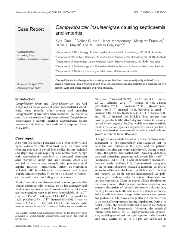 (PDF) Campylobacter insulaenigrae causing septicaemia and enteritis