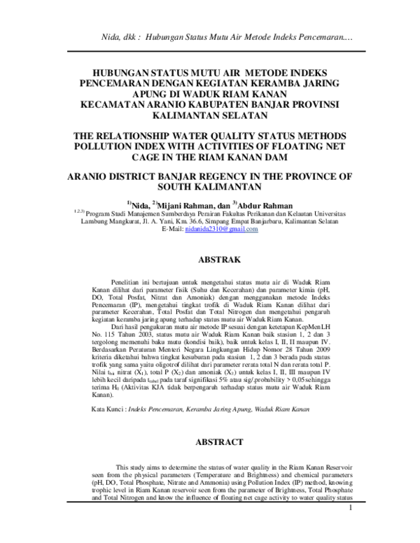 (PDF) Plagiat Checker : Hubungan Status Mutu Air Metode Indeks ...