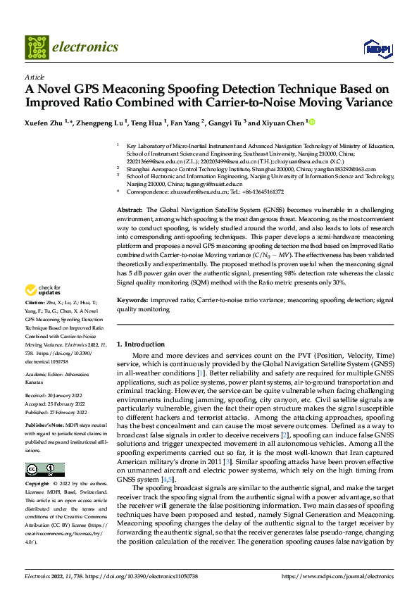 (PDF) A Novel GPS Meaconing Spoofing Detection Technique Based on ...
