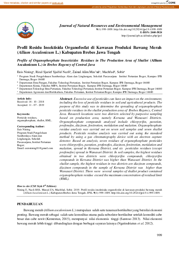 (PDF) Profil Residu Insektisida Organofosfat di Kawasan Produksi Bawang ...