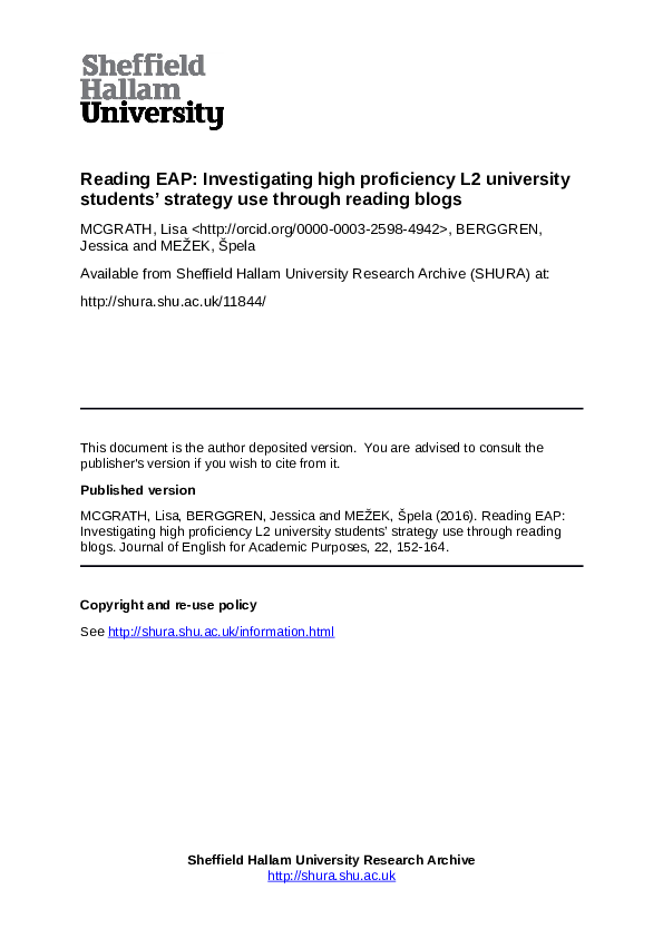 (PDF) Reading EAP: Investigating high proficiency L2 university students' strategy use through ...