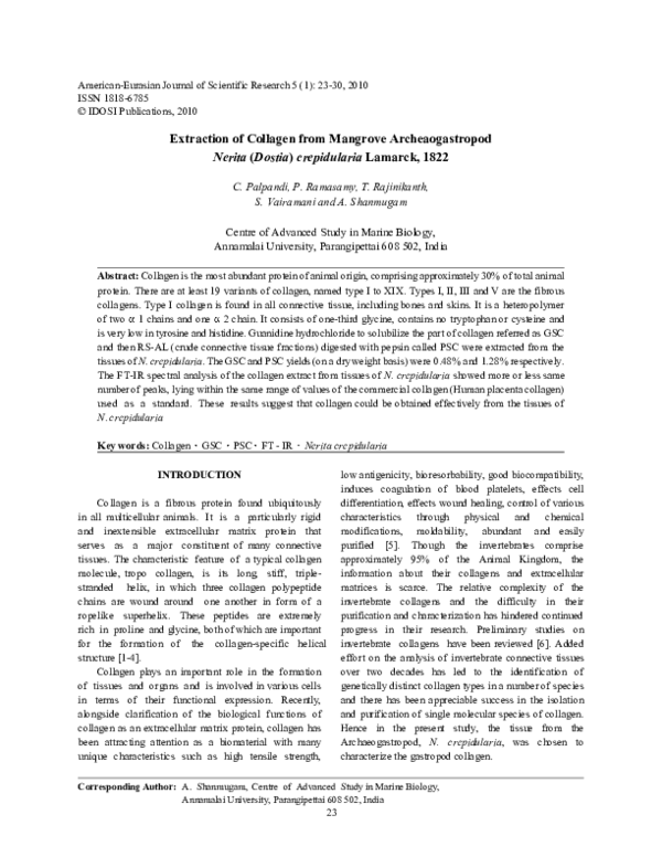 (PDF) Extraction of Collagen from Mangrove Archeaogastropod Nerita ...