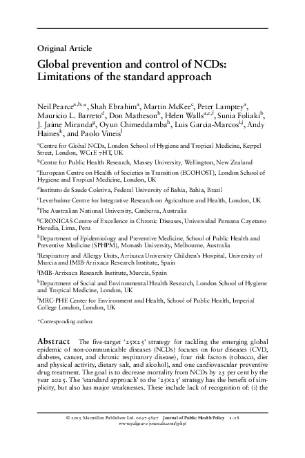 (PDF) Global prevention and control of NCDs: Limitations of the ...