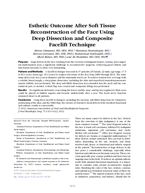 (PDF) Esthetic Outcome After Soft Tissue Reconstruction of the Face ...