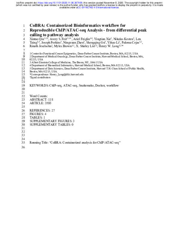 Pdf Cobra Containerized Bioinformatics Workflow For Reproducible Chipatac Seq Analysis