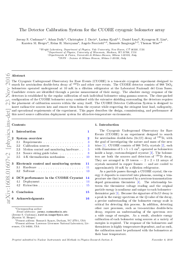 (PDF) The detector calibration system for the CUORE cryogenic bolometer ...