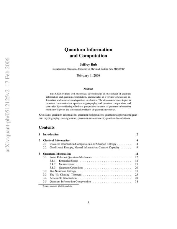 (PDF) Quantum Information and Computation