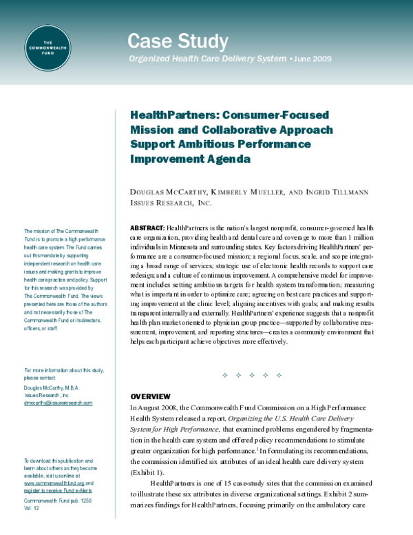 (PDF) HealthPartners: consumer-focused mission and collaborative ...
