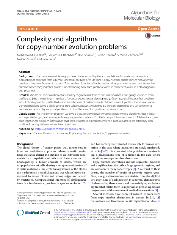 (PDF) Complexity and algorithms for copy-number evolution problems
