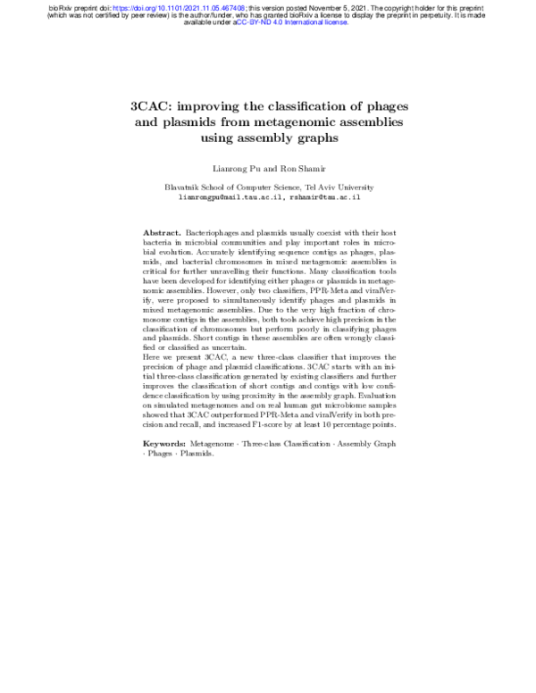 (PDF) 3CAC: improving the classification of phages and plasmids in metagenomic assemblies using ...