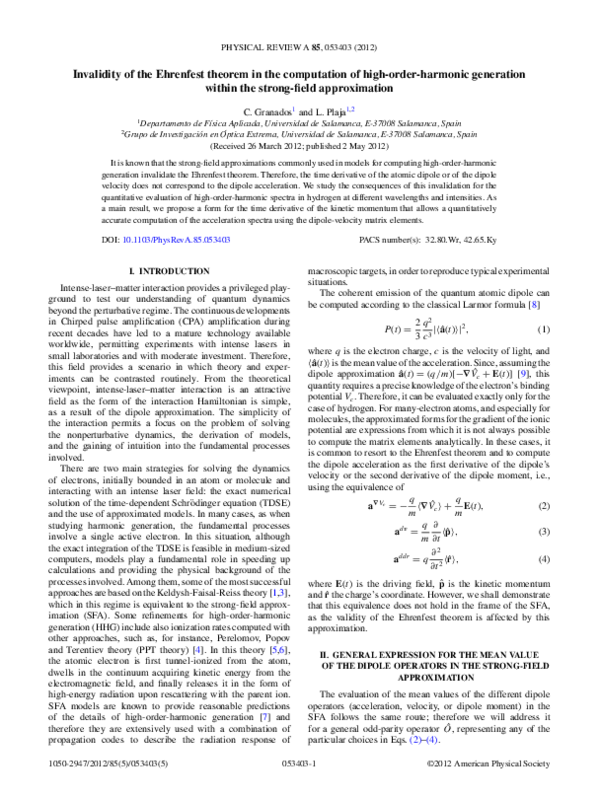 (PDF) Invalidity of the Ehrenfest theorem in the computation of high ...
