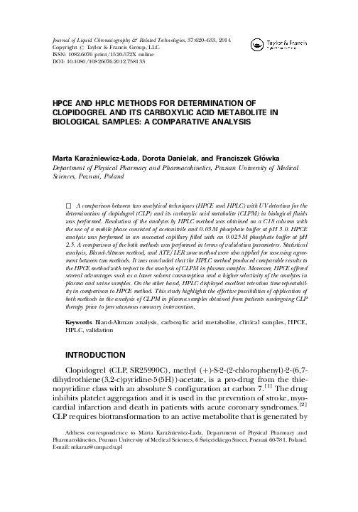 (PDF) Hpce and HPLC Methods for Determination of Clopidogrel and Its Carboxylic Acid Metabolite ...