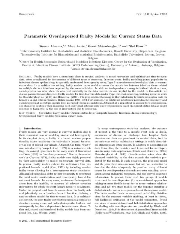 (PDF) Parametric overdispersed frailty models for current status data