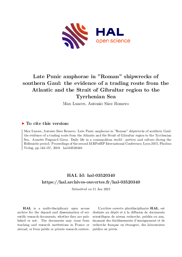 (PDF) Late Punic amphorae in "Roman" shipwrecks of southern Gaul: the ...