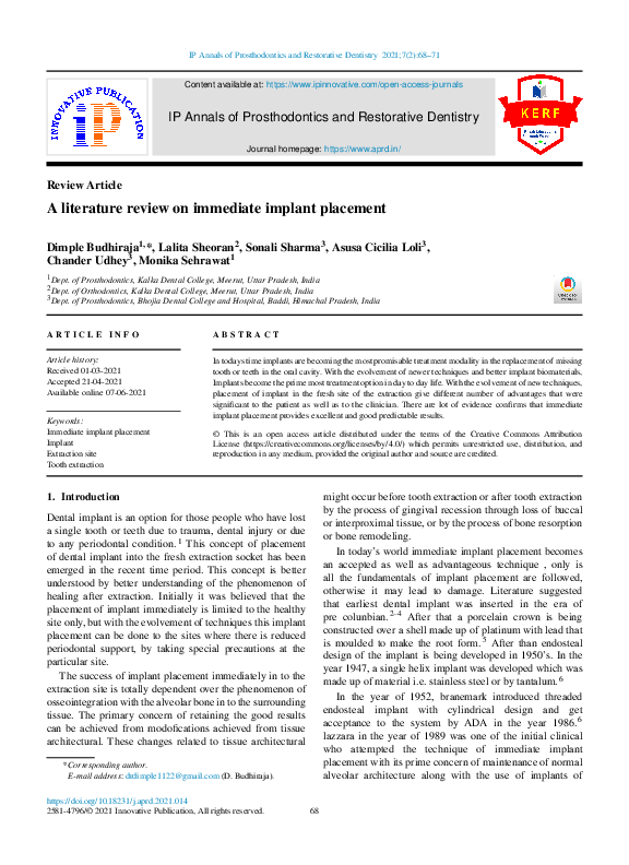 (PDF) A literature review on immediate implant placement