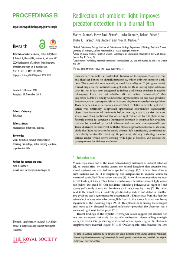 (PDF) Redirection of ambient light improves predator detection in a ...
