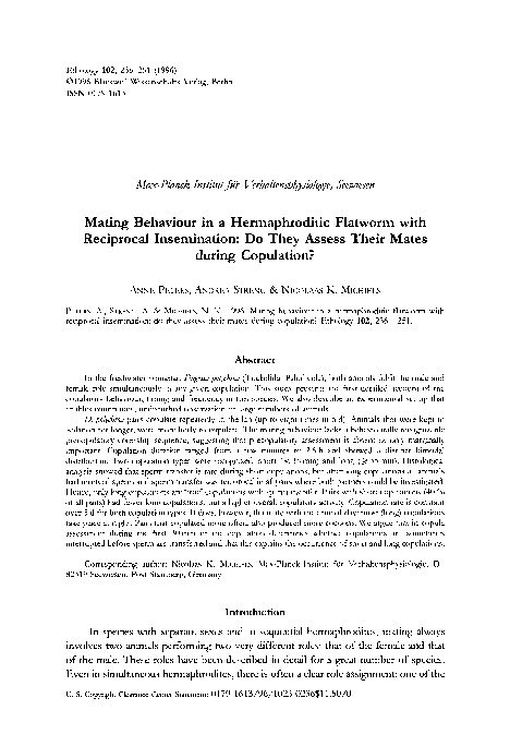 (PDF) Mating Behaviour in a Hermaphroditic Flatworm with Reciprocal ...