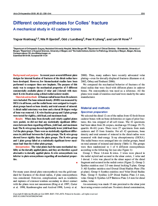 (PDF) Different osteosyntheses for Colles' fracture