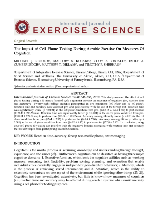 (PDF) The Impact of Cell Phone Texting During Aerobic Exercise on ...