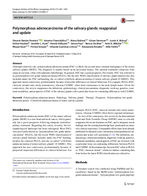 (PDF) Reappraisal of Polymorphous Adenocarcinoma