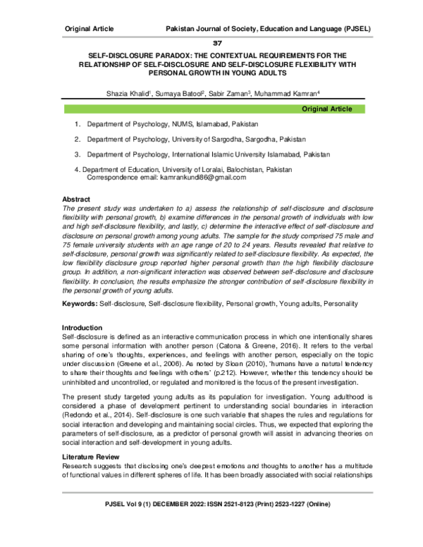 (PDF) SELF-DISCLOSURE PARADOX: THE CONTEXTUAL REQUIREMENTS FOR THE ...