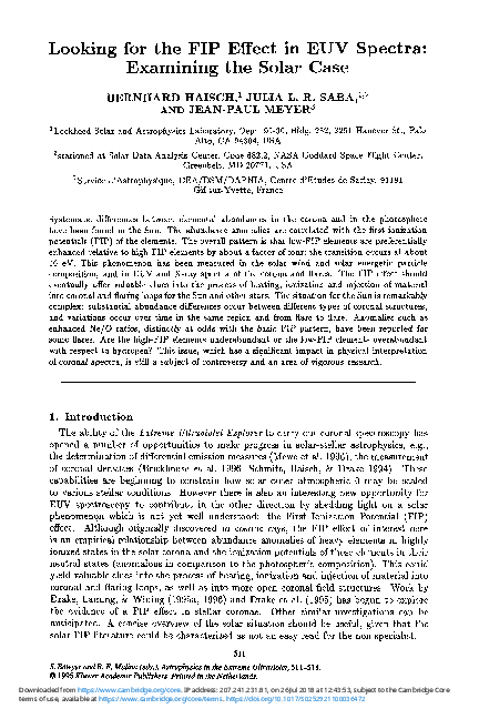 (PDF) Looking for the FIP Effect in EUV Spectra: Examining the Solar Case