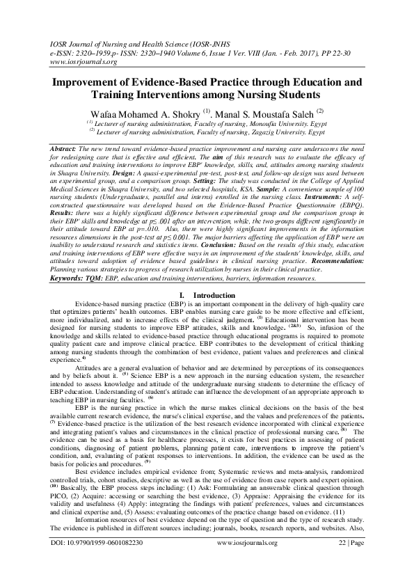 (PDF) Improvement of Evidence-Based Practice through Education and Training Interventions among ...