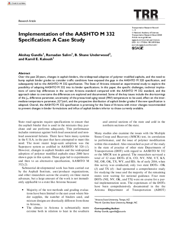 (PDF) Implementation of the AASHTO M 332 Specification: A Case Study