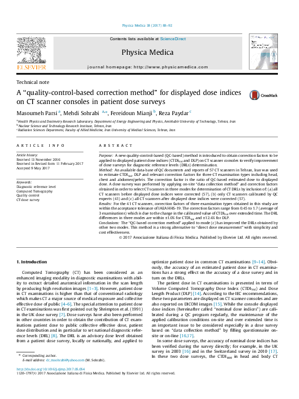 Pdf A “quality Control Based Correction Method” For Displayed Dose Indices On Ct Scanner