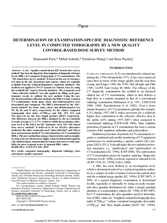 (PDF) Determination of Examination-Specific Diagnostic Reference Level ...