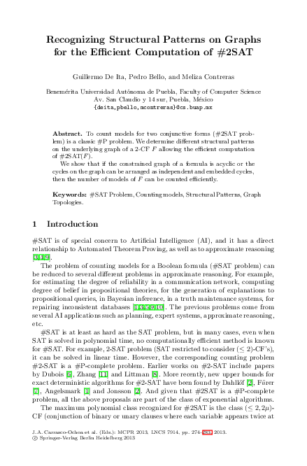 (PDF) Recognizing Structural Patterns on Graphs for the Efficient Computation of #2SAT