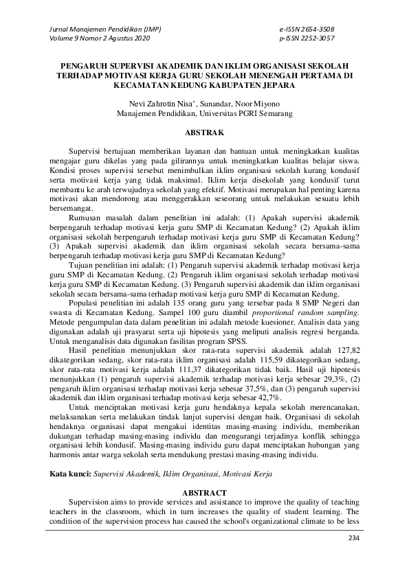 (PDF) Pengaruh Supervisi Akademik Dan Iklim Organisasi Sekolah Terhadap Motivasi Kerja Guru ...