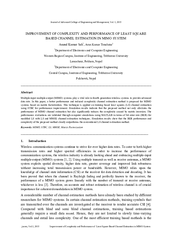 (PDF) Improvement of Complexity and Performance of Least Square Based Channel Estimation in MIMO ...