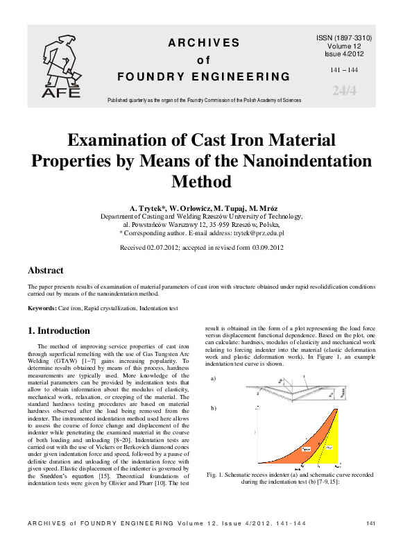 (PDF) Examination of Cast Iron Material Properties by Means of the ...