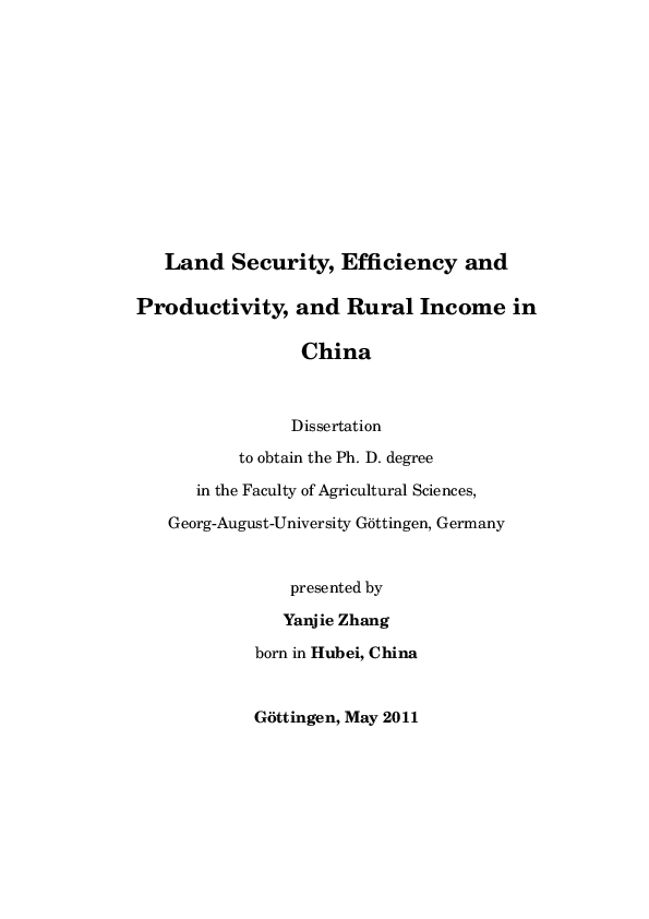 (PDF) Land Security, Efficiency and Productivity, and Rural Income in China