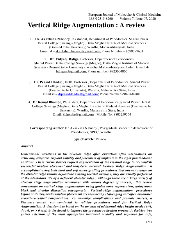 (PDF) Vertical Ridge Augmentation : A review