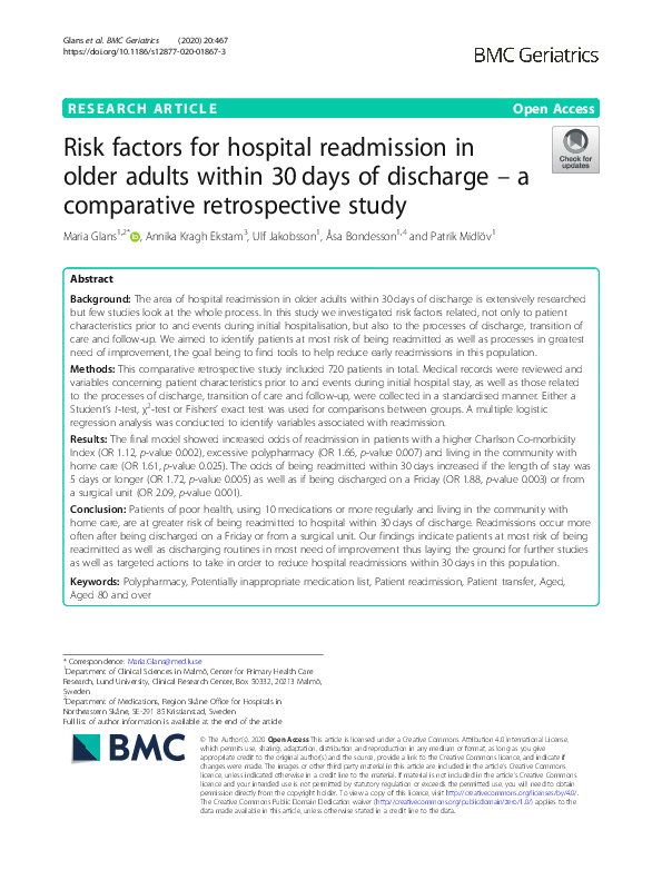 (PDF) Risk factors for hospital readmission in older adults within 30 ...