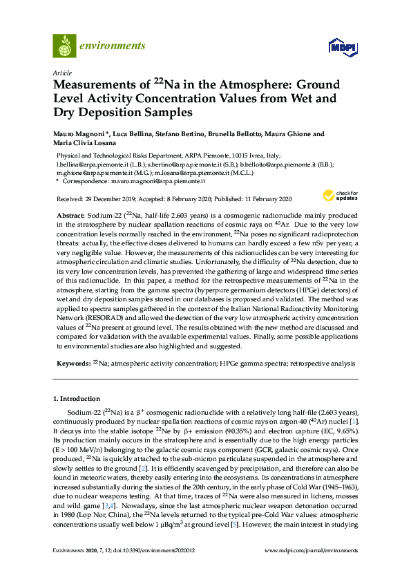 (PDF) Measurements of 22Na in the Atmosphere: Ground Level Activity ...